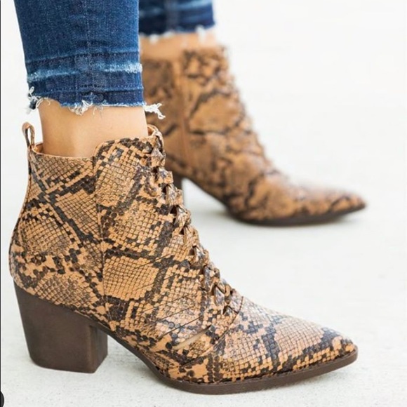 Shoes | Brown Snake Woven Detailed Pointed Ankle Boots | Poshmark